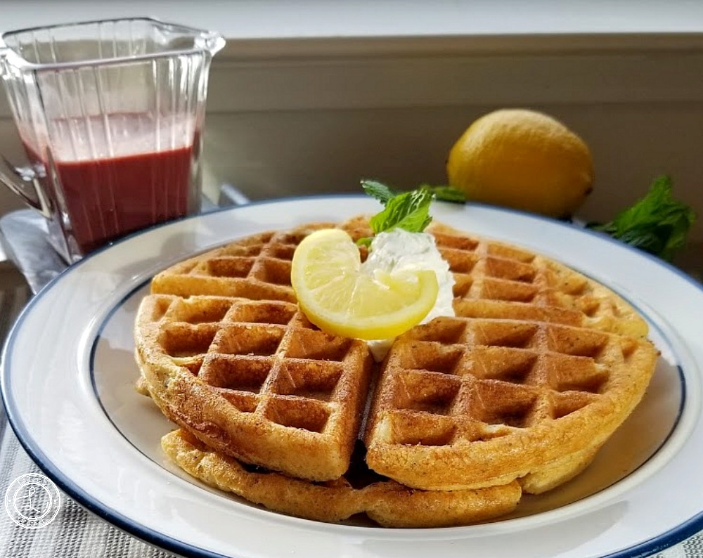 Gluten-Free Sweet-n-Tart Lemon Waffles Recipe, with crunchy poppyseeds